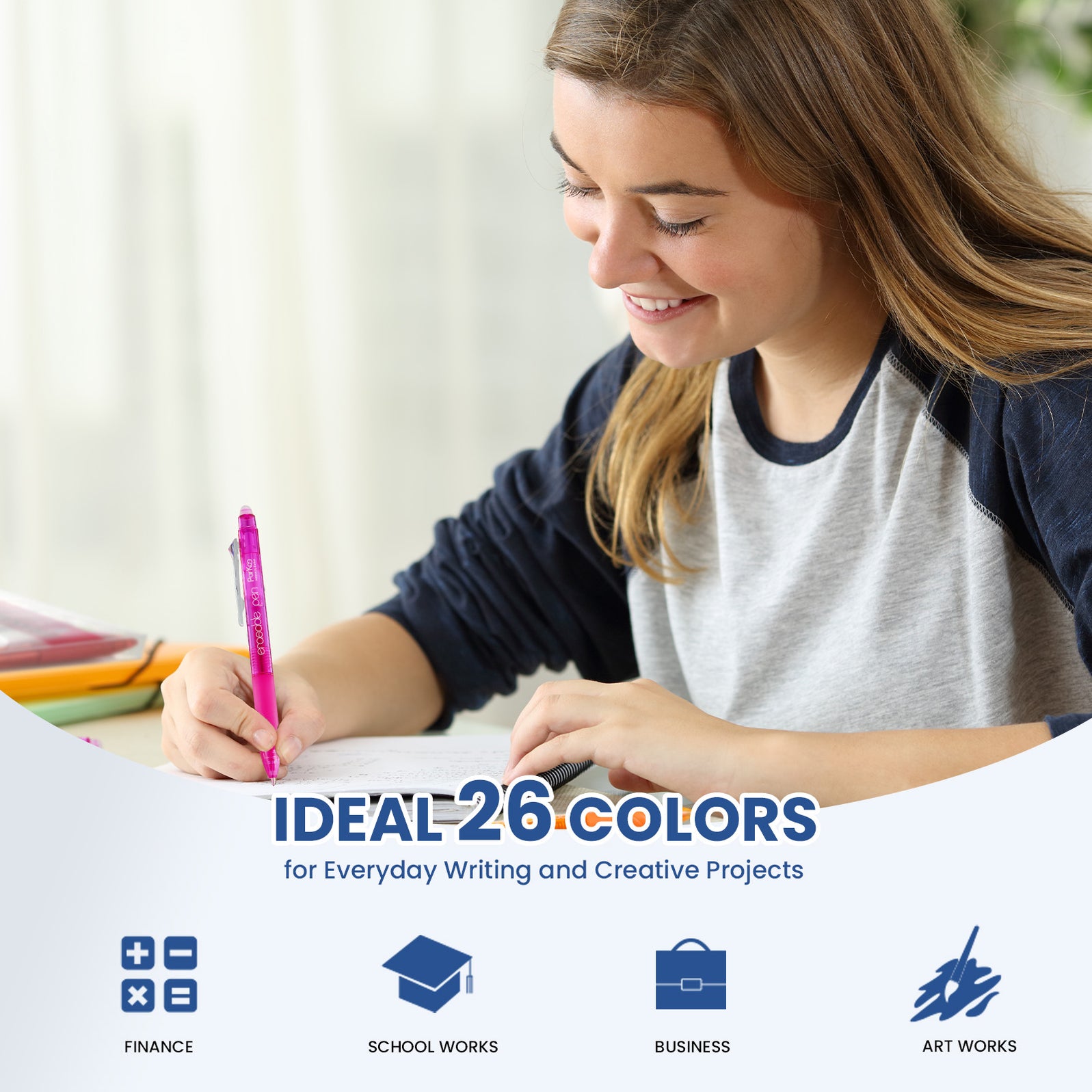 ParKoo 26 Colors Erasable Gel Pens, Retractable Erasable Pens Fine Poi