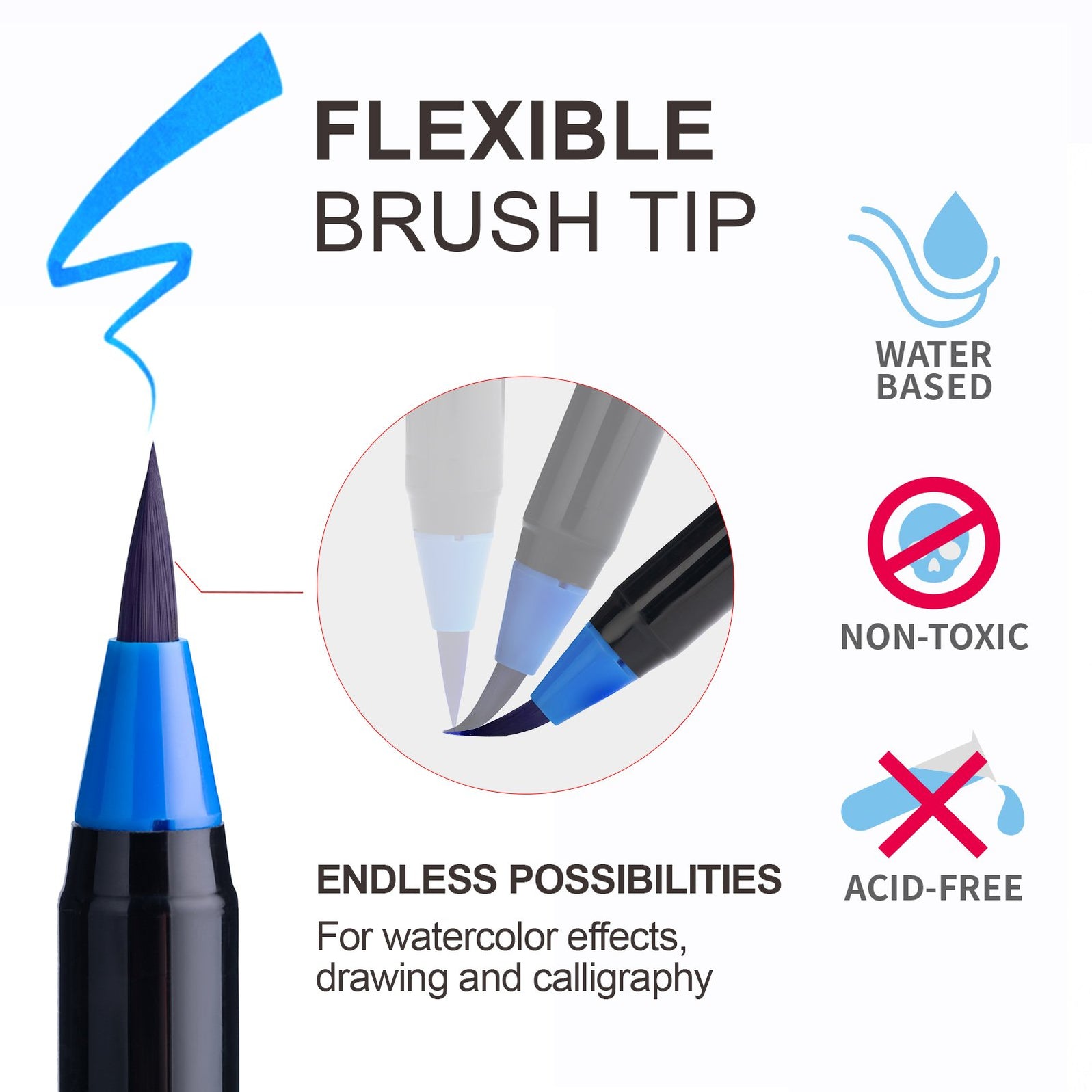 ParKoo 24 Colors Flexible Real Nylon Brush Tip Pens